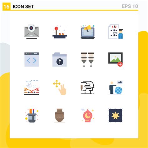 Editable Vector Line Pack Of 16 Simple Flat Colors Of Management