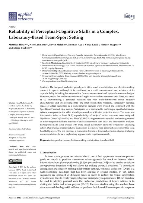 Pdf Reliability Of Perceptual Cognitive Skills In A Complex Laboratory Based Team Sport Setting