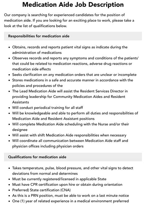 Medication Aide Job Description Velvet Jobs