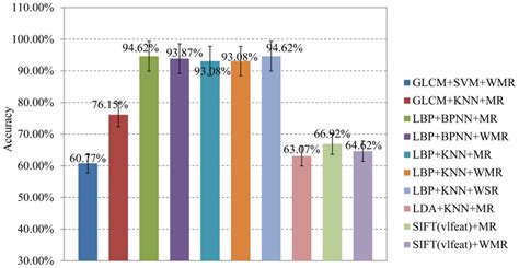 accuracies of different combinations of classifier feature and fusion
