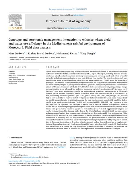 Pdf Genotype And Agronomic Management Interaction To Enhance Wheat Yield And Water Use