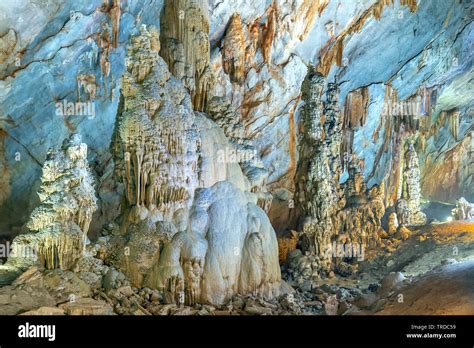 Cave Shaped Limestone Geological Formations With Beautiful Stalactites And Stalagmites Create