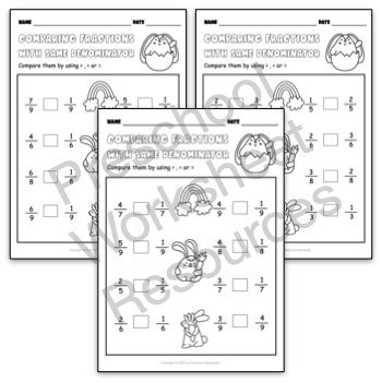Comparing Fractions With Same Numerator By Pre School Worksheet TPT