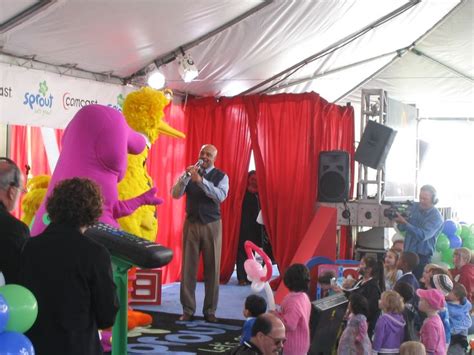 Barney Big Bird And Gordon At The Sprout Launch Party Big Bird