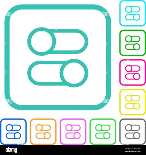 Horizontal Toggle Switches Outline Vivid Colored Flat Icons In Curved Borders On White