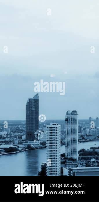 Business Data Analytic Interface Fly Over Smart City Showing Alteration