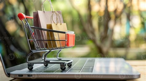 Ai Generated Generative Ai Shopping Cart With Shopping Bags Standing On Laptop Keyboard Shop