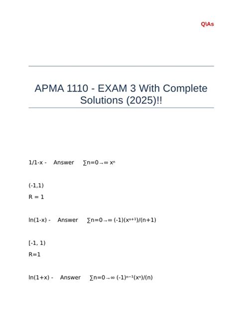 Apma 1110 Exam 3 With Complete Solutions 2025 Apma 1110 Stuvia Us