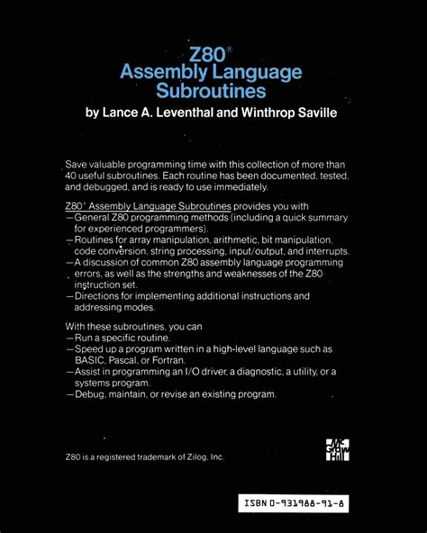 Z80 Assembly Language Subroutines Mcgraw Hill Media Generation Msx