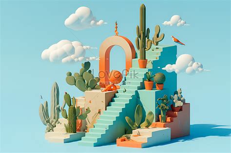 Color Ladder With Cactus Illustration Imagepicture Free Download