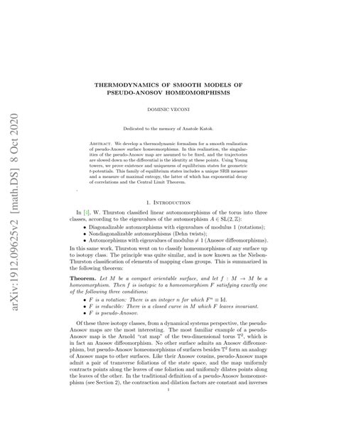 Pdf Thermodynamics Of Smooth Models Of Pseudo Anosov Homeomorphisms
