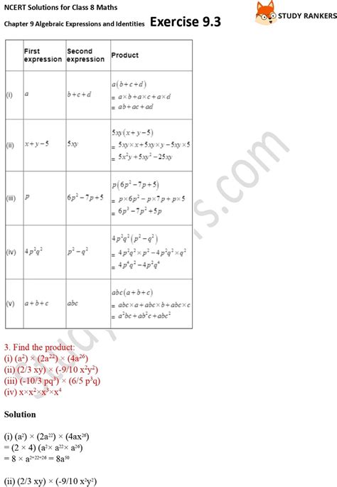 Ncert Solutions For Class 8 Maths Ch 9 Algebraic Expressions And Identities Exercise 9 3