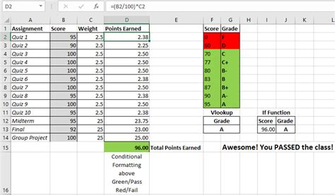 Calculate Semester Final Grade With Vlookup If Function And