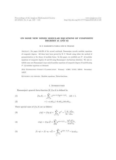 Pdf On Some New Mixed Modular Equations Of Composite Degrees 45 And 63