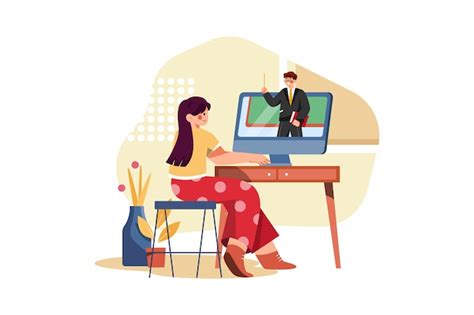 Premium Vector Woman Watching Video Lecture On Laptop Scree