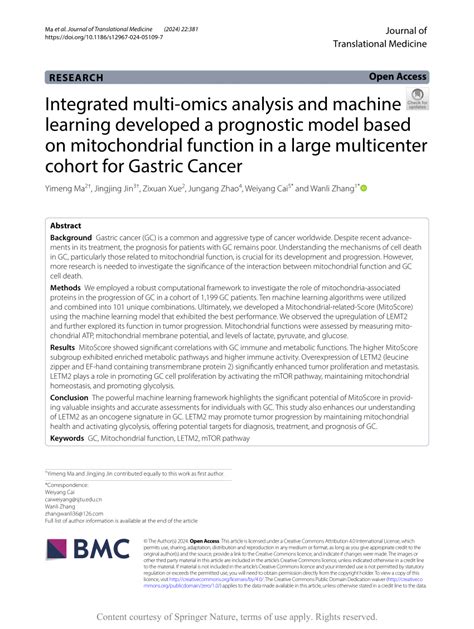 Pdf Integrated Multi Omics Analysis And Machine Learning Developed A