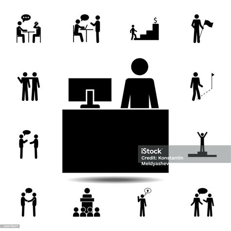 계산원 아이콘의 판매자 Ui 및 Ux 웹 사이트 또는 모바일 응용 프로그램에 대해 설정 된 사람 아이콘의 간단한 문양 평면 벡터