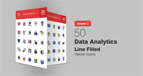 50 Data Analytics Filled Line Icons Icons Ft Data And Analysis Envato