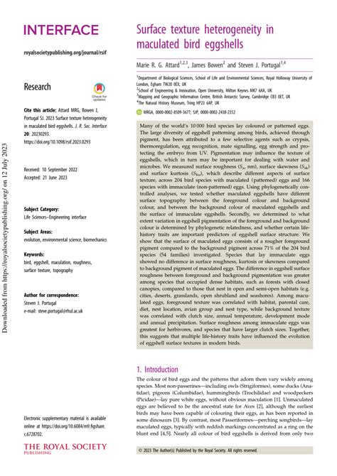 Pdf Surface Texture Heterogeneity In Maculated Bird Eggshells