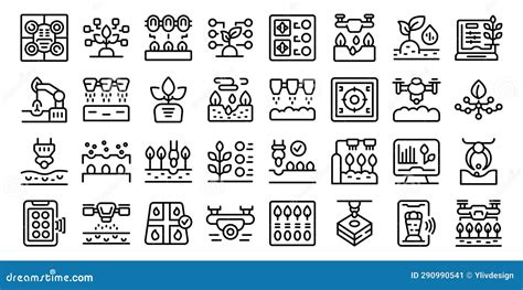 Automated Plant Seeding Icons Set Outline Vector Nature Farm Stock Illustration Illustration