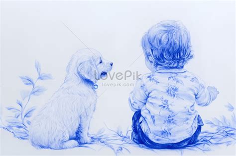 아이와 강아지 일러스트 무료 다운로드 Lovepik