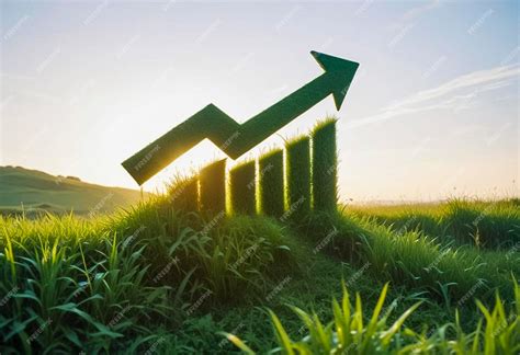 A Green Grass Graph With A Graph Pointing Up Premium Ai Generated Image