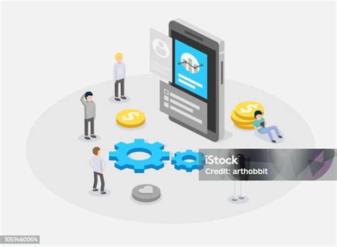 Ux 나 Ui 디자인 개념입니다 Infographic 장치 주위에 서 있는 사람들 소프트웨어 그룹 전화 Seo 프로그래밍을 위한