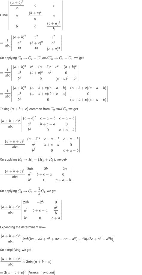using properties of determinates prove that a b b c c a c a b c