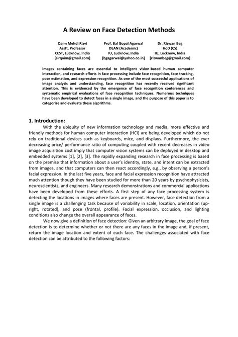 Pdf A Review On Face Detection Methods