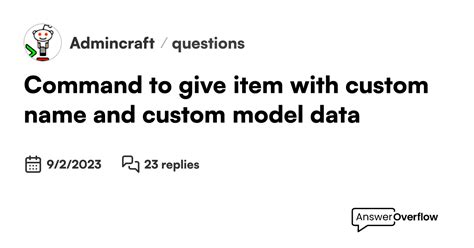 Command to give item with custom name and custom model data - Admincraft