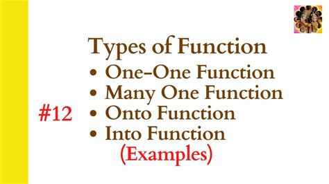 12 types of function one one function many one function onto