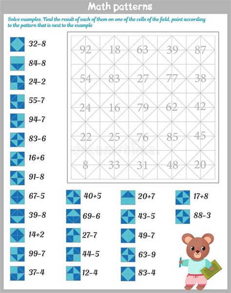Mathematical Patterns Worksheet Solve Examples Stock Illustration