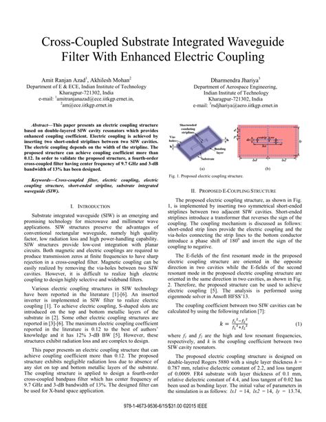 Pdf Cross Coupled Substrate Integrated Waveguide Filter With Enhanced
