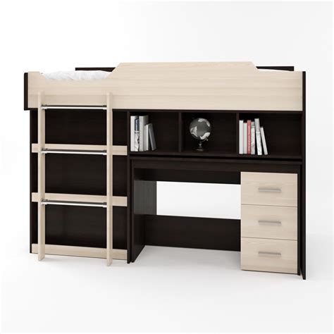 Ліжко горище зі столом та шафою Еверест 2 Венге темний дуб молочний 193х96х137 см купити