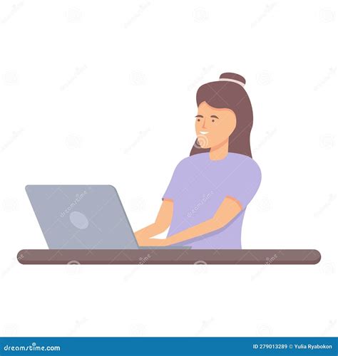 Girl Programming Icon Cartoon Vector Computer Technology Stock Vector Illustration Of Coder