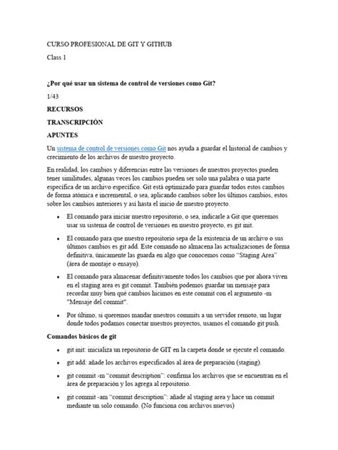 curso profesional de git y github claas 1 pdf control de versiones