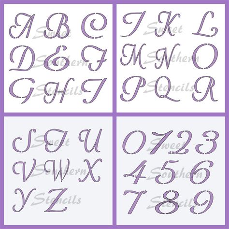 Script Alphabet And Numbers Stencils By SweetSouthernStencil