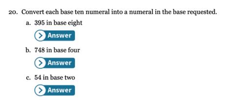 solved 20 convert each base ten numeral into a numeral in