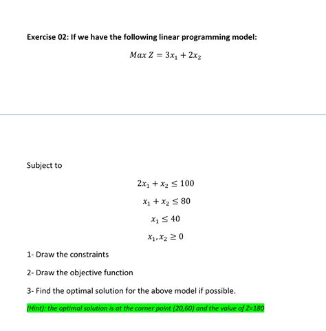 Solved Exercise 02 If We Have The Following Linear