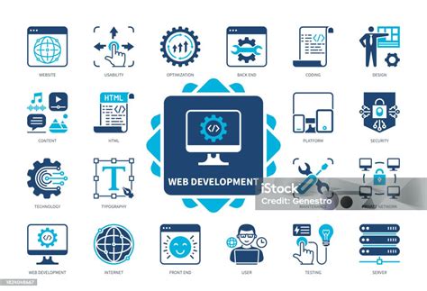 web development solid icon set stock illustration download image now