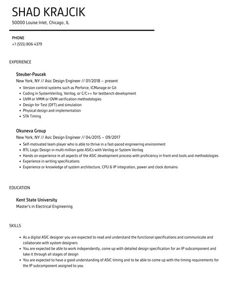 Asic Design Engineer Resume Samples Velvet Jobs
