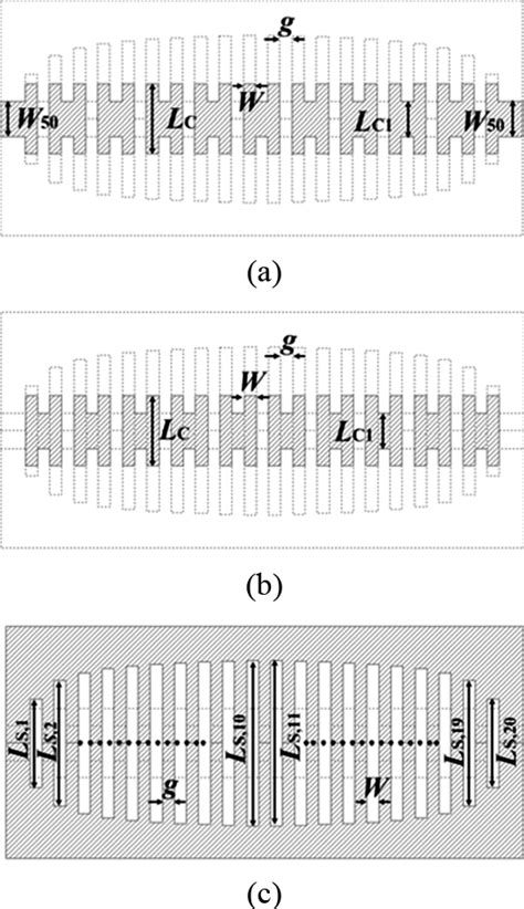Layouts For The Proposed Ten Cell Uwb Bandpass Filter A Top Layer Download Scientific