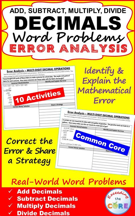 DECIMALS Word Problems Error Analysis Have Your Babes Apply Their