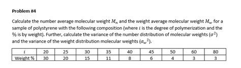Solved Problem 4 Calculate The Number Average Molecular Chegg Com
