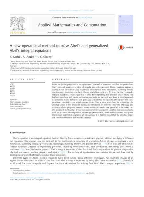 Pdf A New Operational Method To Solve Abels And Generalized Abels Integral Equations