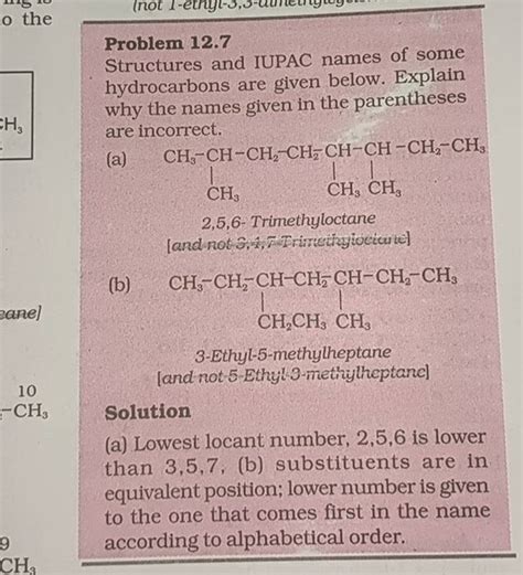 Problem 12 7structures And Iupac Names Of Some Hydrocarbons Are Given Be
