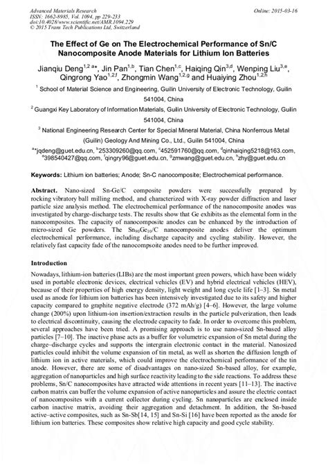 The Effect Of Ge On The Electrochemical Performance Of Sn C