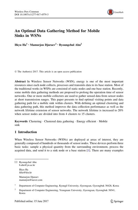 Pdf An Optimal Data Gathering Method For Mobile Sinks In Wsns