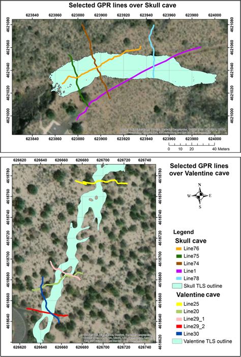 Maps Of Gpr And Lidar Surveys Of Two Lava Tubes At Lbnm Top Skull