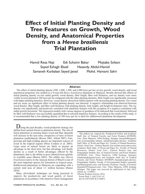 PDF Effect Of Initial Planting Density And Tree Features On Growth Wood Density And